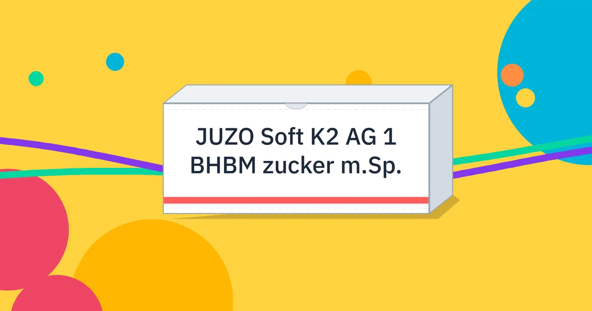 Symbolbild: Packung mit der Aufschrift JUZO Soft K2 AG 1 BHBM zucker m.Sp. (PZN 14858643) – Verfügbarkeit und Bezug in Apotheken in Frankfurt am Main