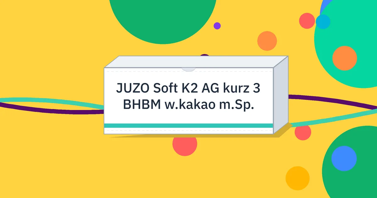 Symbolbild: Packung mit der Aufschrift JUZO Soft K2 AG kurz 3 BHBM w.kakao m.Sp. (PZN 14867814) – Verfügbarkeit und Bezug in Apotheken in Frankfurt am Main