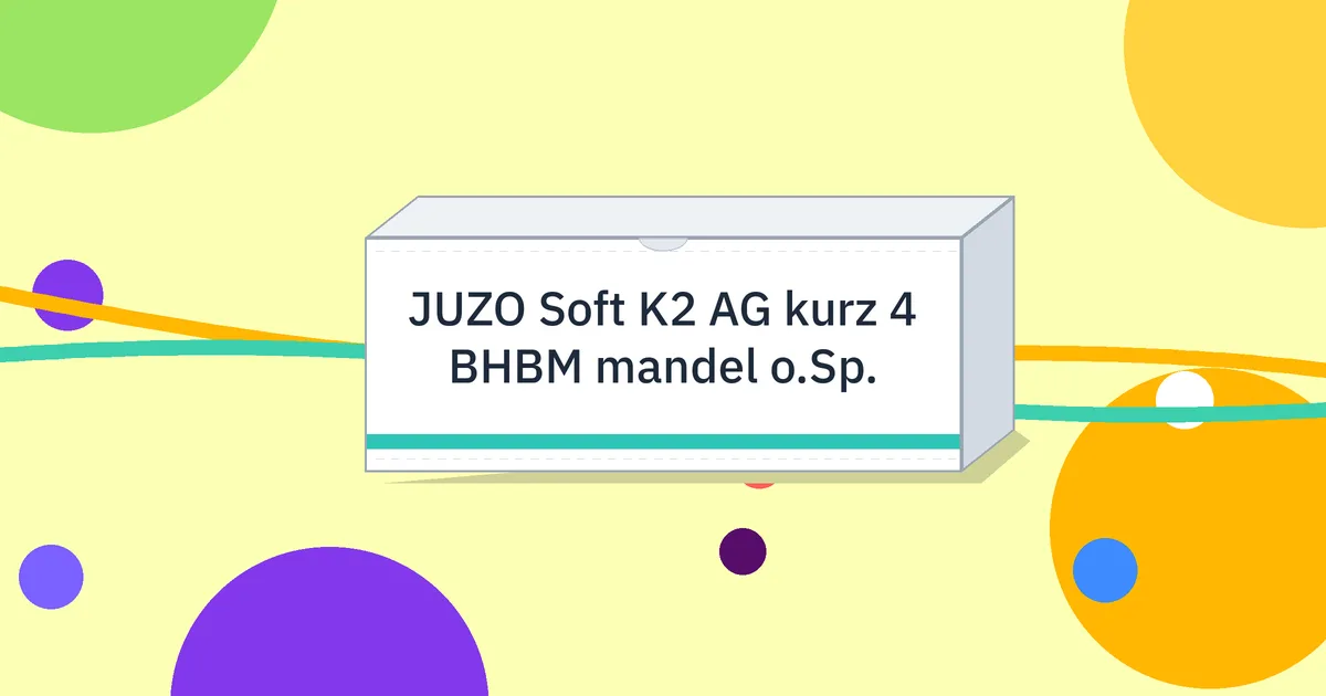 Symbolbild: Packung mit der Aufschrift JUZO Soft K2 AG kurz 4 BHBM mandel o.Sp. (PZN 14861786) – Verfügbarkeit und Bezug in Apotheken in Frankfurt am Main