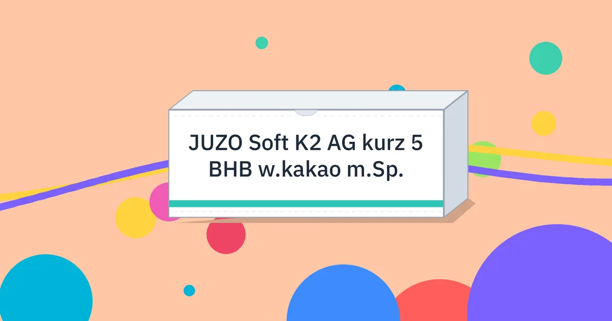 Symbolbild: Packung mit der Aufschrift JUZO Soft K2 AG kurz 5 BHB w.kakao m.Sp. (PZN 14842406) – Verfügbarkeit und Bezug in Apotheken in Frankfurt am Main