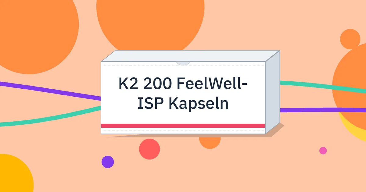 Symbolbild: Packung mit der Aufschrift K2 200 FeelWell-ISP Kapseln (PZN 16228024) – Verfügbarkeit und Bezug in Apotheken in Frankfurt am Main