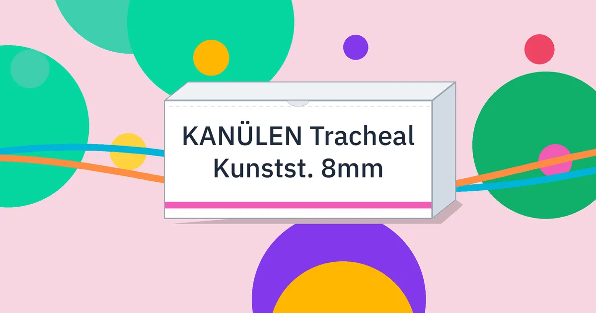 Symbolbild: Packung mit der Aufschrift KANÜLEN Tracheal Kunstst. 8mm (PZN 01965515) – Verfügbarkeit und Bezug in Apotheken in Frankfurt am Main