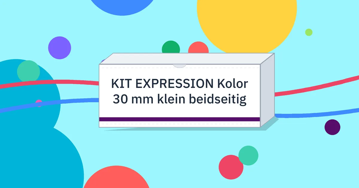 Symbolbild: Packung mit der Aufschrift KIT EXPRESSION Kolor 30 mm klein beidseitig (PZN 10134026) – Verfügbarkeit und Bezug in Apotheken in Frankfurt am Main