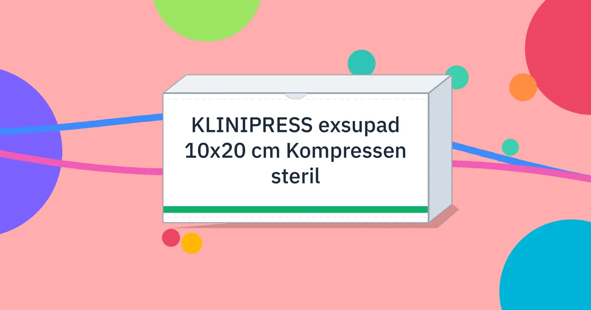 Symbolbild: Packung mit der Aufschrift KLINIPRESS exsupad 10x20 cm Kompressen steril (PZN 12476819) – Verfügbarkeit und Bezug in Apotheken in Frankfurt am Main