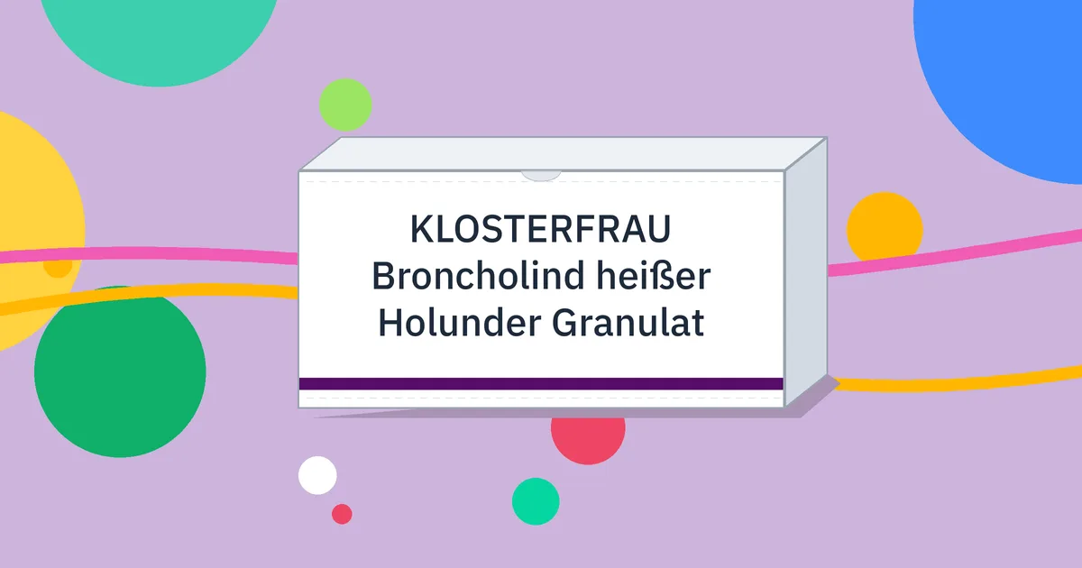 Symbolbild: Packung mit der Aufschrift KLOSTERFRAU Broncholind heißer Holunder Granulat (PZN 11666021) – Verfügbarkeit und Bezug in Apotheken in Frankfurt am Main