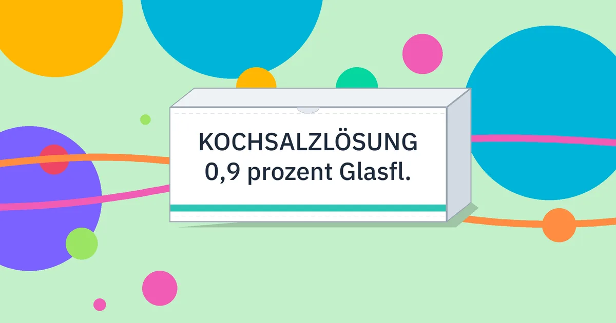 Symbolbild: Packung mit der Aufschrift KOCHSALZLÖSUNG 0,9 prozent Glasfl. (PZN 02138524) – Verfügbarkeit und Bezug in Apotheken in Frankfurt am Main