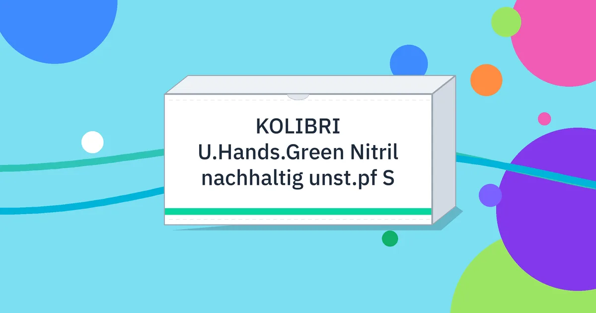 Symbolbild: Packung mit der Aufschrift KOLIBRI U.Hands.Green Nitril nachhaltig unst.pf S (PZN 15432828) – Verfügbarkeit und Bezug in Apotheken in Frankfurt am Main