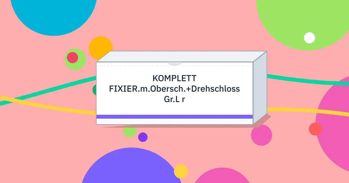 Symbolbild: Packung mit der Aufschrift KOMPLETT FIXIER.m.Obersch.+Drehschloss Gr.L r (PZN 11573940) – Verfügbarkeit und Bezug in Apotheken in Frankfurt am Main