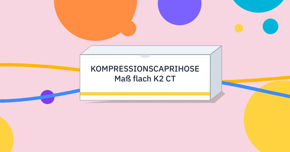 Symbolbild: Packung mit der Aufschrift KOMPRESSIONSCAPRIHOSE Maß flach K2 CT (PZN 16745771) – Verfügbarkeit und Bezug in Apotheken in Frankfurt am Main