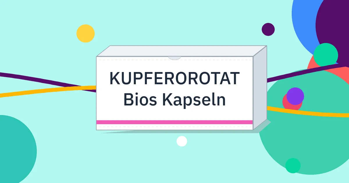 Symbolbild: Packung mit der Aufschrift KUPFEROROTAT Bios Kapseln (PZN 16329191) – Verfügbarkeit und Bezug in Apotheken in Frankfurt am Main