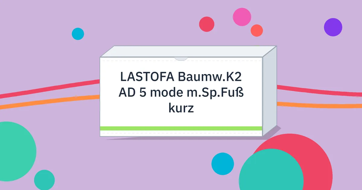 Symbolbild: Packung mit der Aufschrift LASTOFA Baumw.K2 AD 5 mode m.Sp.Fuß kurz (PZN 01944453) – Verfügbarkeit und Bezug in Apotheken in Frankfurt am Main