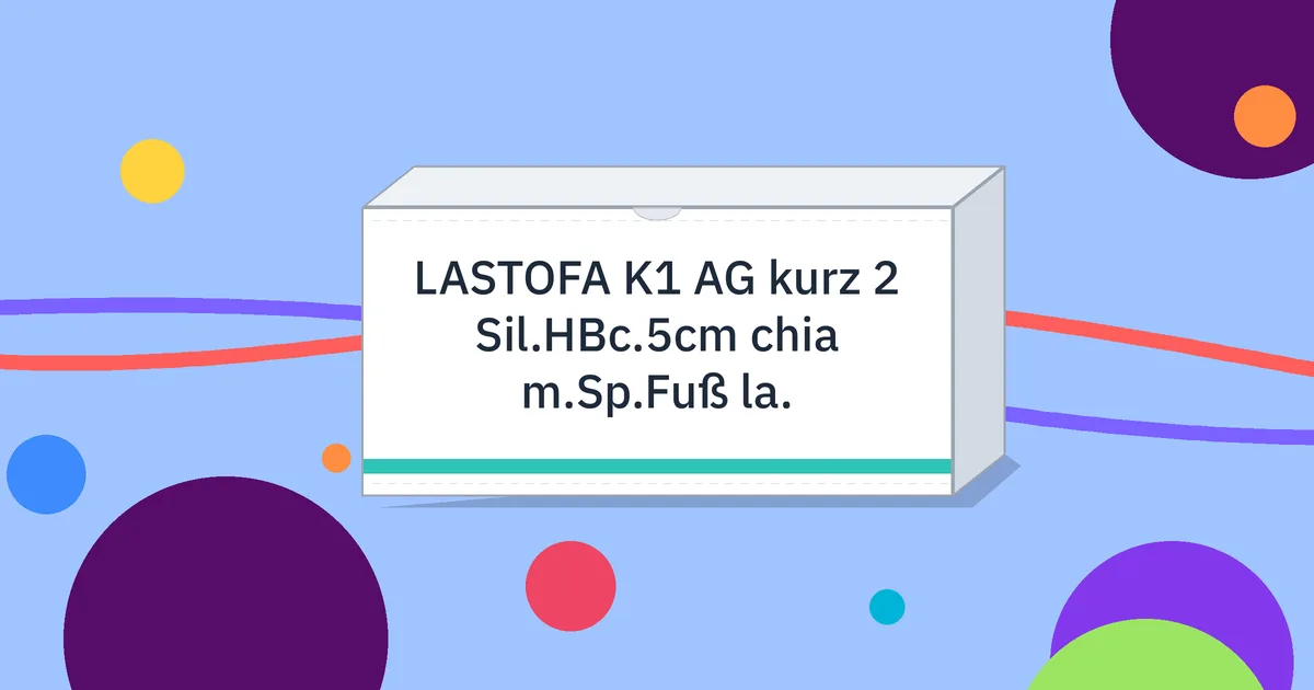 Symbolbild: Packung mit der Aufschrift LASTOFA K1 AG kurz 2 Sil.HBc.5cm chia m.Sp.Fuß la. (PZN 13789621) – Verfügbarkeit und Bezug in Apotheken in Frankfurt am Main