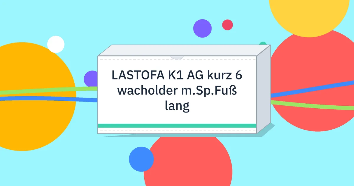 Symbolbild: Packung mit der Aufschrift LASTOFA K1 AG kurz 6 wacholder m.Sp.Fuß lang (PZN 13794444) – Verfügbarkeit und Bezug in Apotheken in Frankfurt am Main