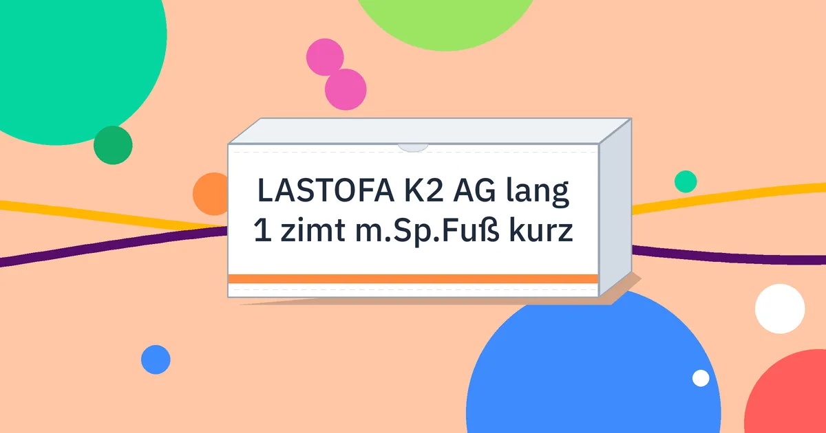 Symbolbild: Packung mit der Aufschrift LASTOFA K2 AG lang 1 zimt m.Sp.Fuß kurz (PZN 13801799) – Verfügbarkeit und Bezug in Apotheken in Frankfurt am Main
