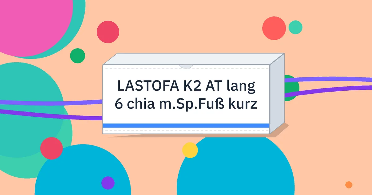 Symbolbild: Packung mit der Aufschrift LASTOFA K2 AT lang 6 chia m.Sp.Fuß kurz (PZN 13809950) – Verfügbarkeit und Bezug in Apotheken in Frankfurt am Main