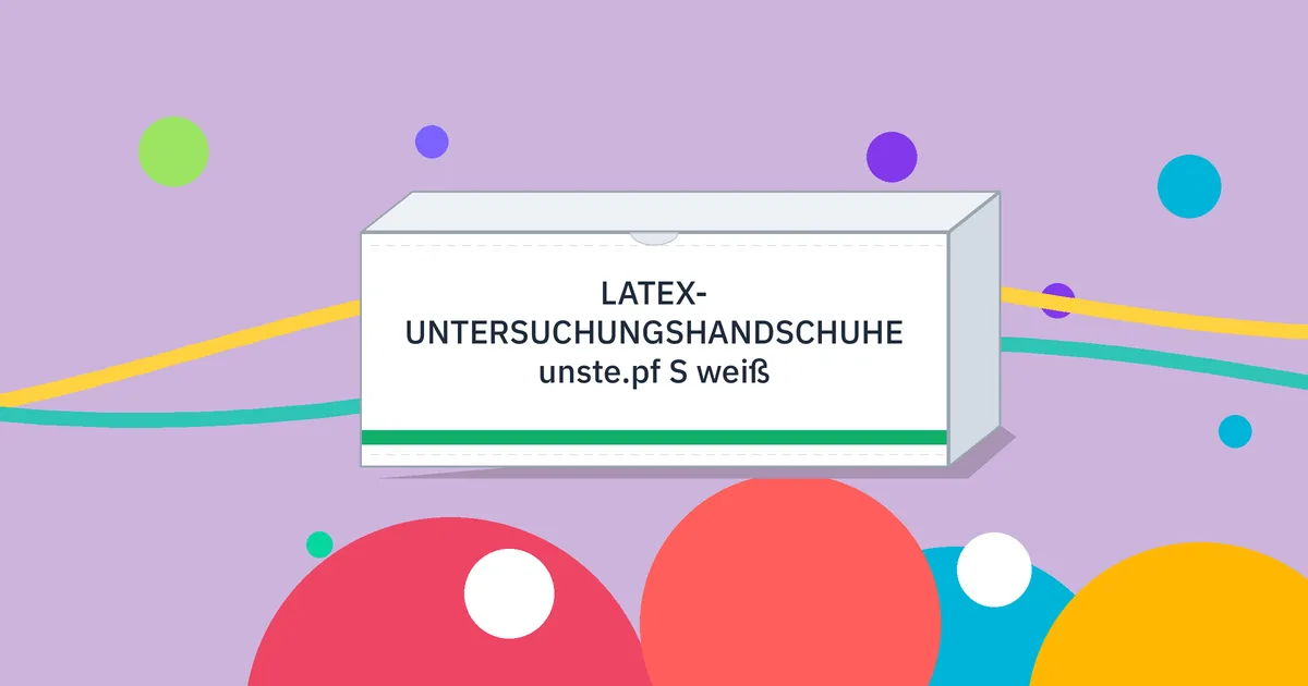 Symbolbild: Packung mit der Aufschrift LATEX-UNTERSUCHUNGSHANDSCHUHE unste.pf S weiß (PZN 13351238) – Verfügbarkeit und Bezug in Apotheken in Frankfurt am Main