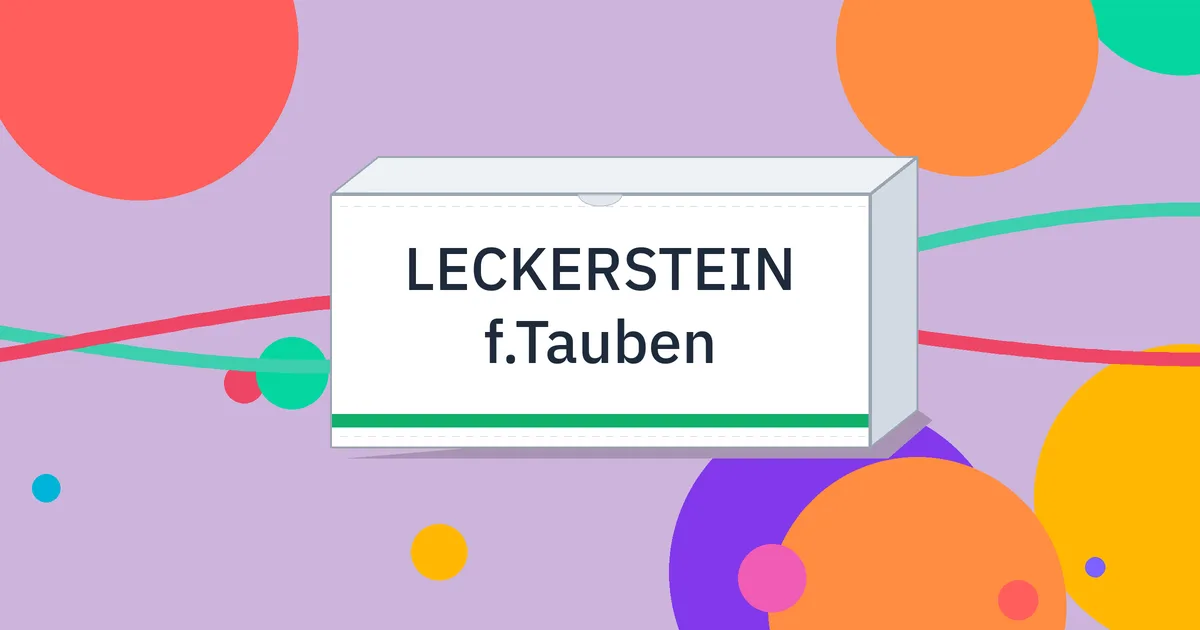 Symbolbild: Packung mit der Aufschrift LECKERSTEIN f.Tauben (PZN 00112940) – Verfügbarkeit und Bezug in Apotheken in Frankfurt am Main