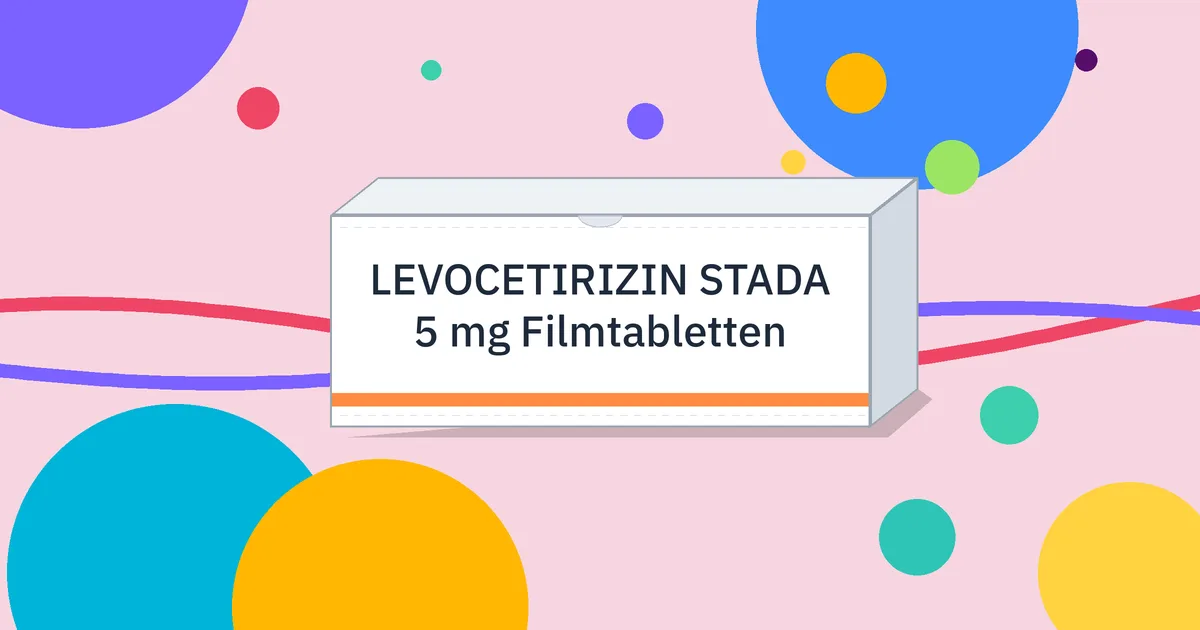 Symbolbild: Packung mit der Aufschrift LEVOCETIRIZIN STADA 5 mg Filmtabletten (PZN 15745639) – Verfügbarkeit und Bezug in Apotheken in Frankfurt am Main