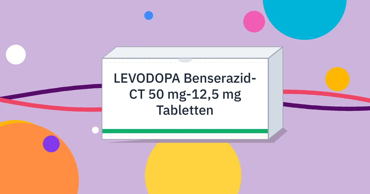 Symbolbild: Packung mit der Aufschrift LEVODOPA Benserazid-CT 50 mg-12,5 mg Tabletten (PZN 01126387) – Verfügbarkeit und Bezug in Apotheken in Frankfurt am Main