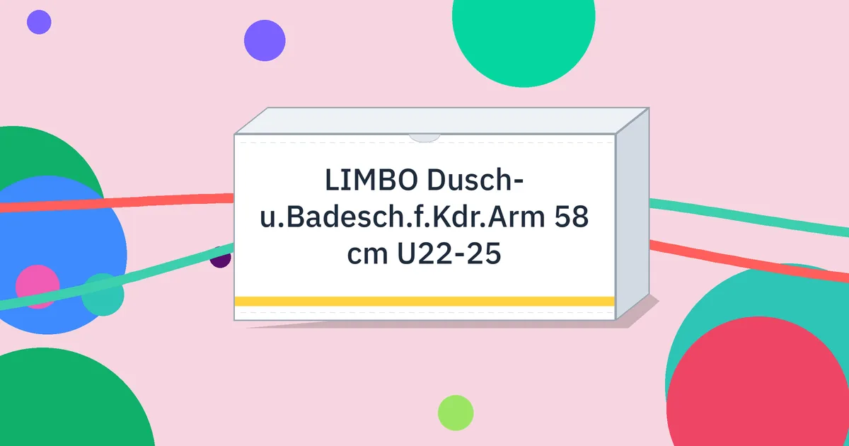 Symbolbild: Packung mit der Aufschrift LIMBO Dusch-u.Badesch.f.Kdr.Arm 58 cm U22-25 (PZN 13234231) – Verfügbarkeit und Bezug in Apotheken in Frankfurt am Main