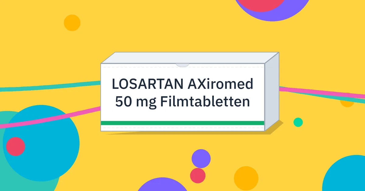 Symbolbild: Packung mit der Aufschrift LOSARTAN AXiromed 50 mg Filmtabletten (PZN 13817406) – Verfügbarkeit und Bezug in Apotheken in Frankfurt am Main