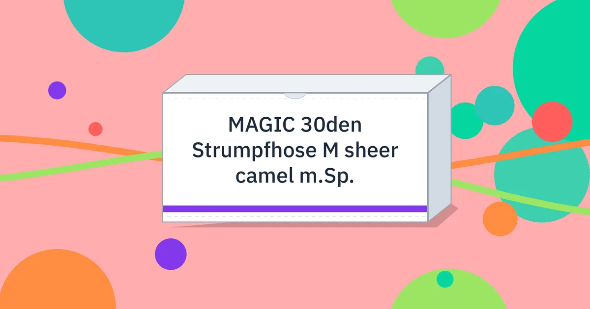 Symbolbild: Packung mit der Aufschrift MAGIC 30den Strumpfhose M sheer camel m.Sp. (PZN 16182405) – Verfügbarkeit und Bezug in Apotheken in Frankfurt am Main
