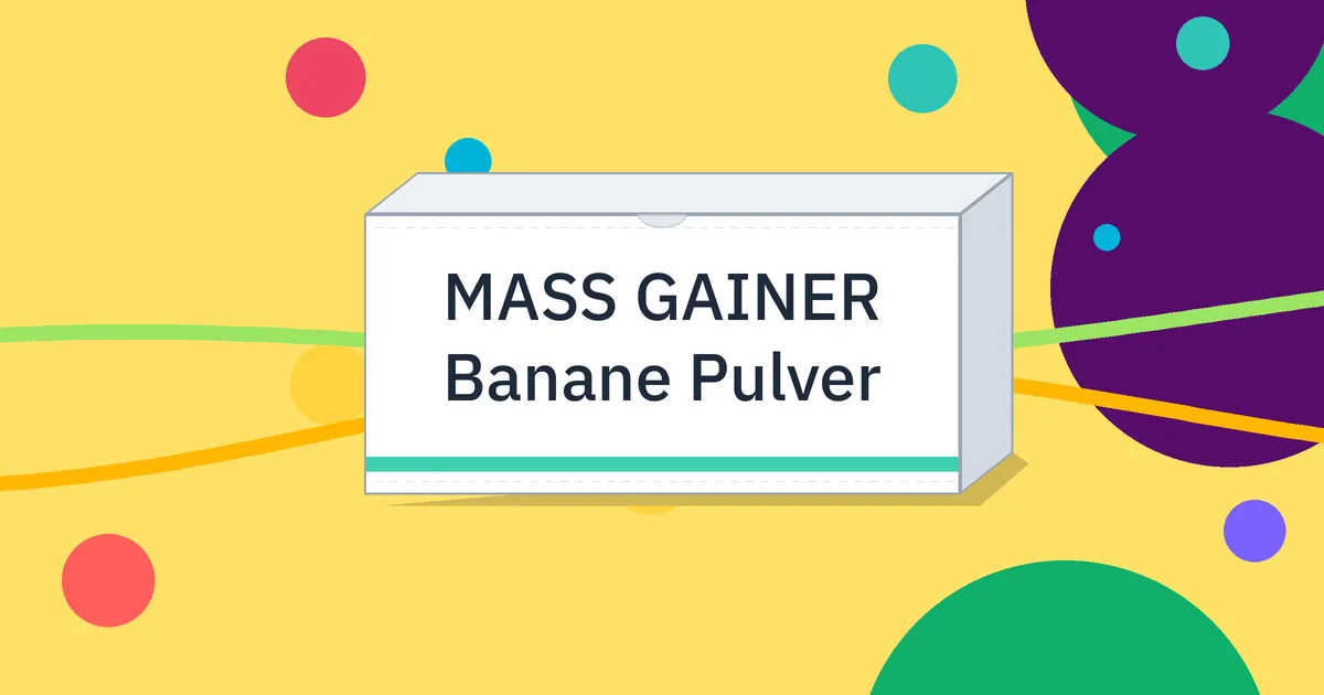 Symbolbild: Packung mit der Aufschrift MASS GAINER Banane Pulver (PZN 07408098) – Verfügbarkeit und Bezug in Apotheken in Frankfurt am Main
