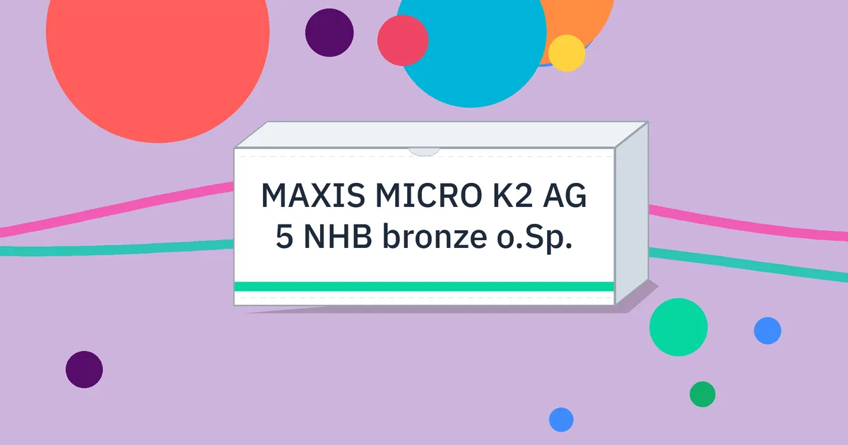 Symbolbild: Packung mit der Aufschrift MAXIS MICRO K2 AG 5 NHB bronze o.Sp. (PZN 17674180) – Verfügbarkeit und Bezug in Apotheken in Frankfurt am Main