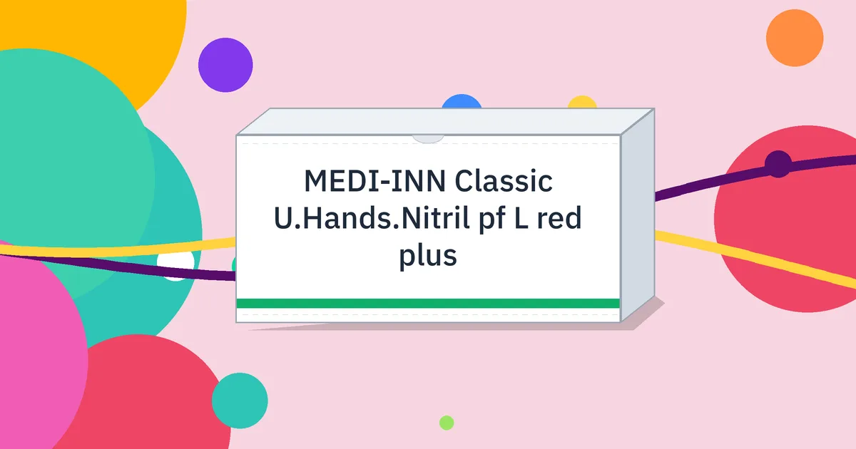 Symbolbild: Packung mit der Aufschrift MEDI-INN Classic U.Hands.Nitril pf L red plus (PZN 18445168) – Verfügbarkeit und Bezug in Apotheken in Frankfurt am Main