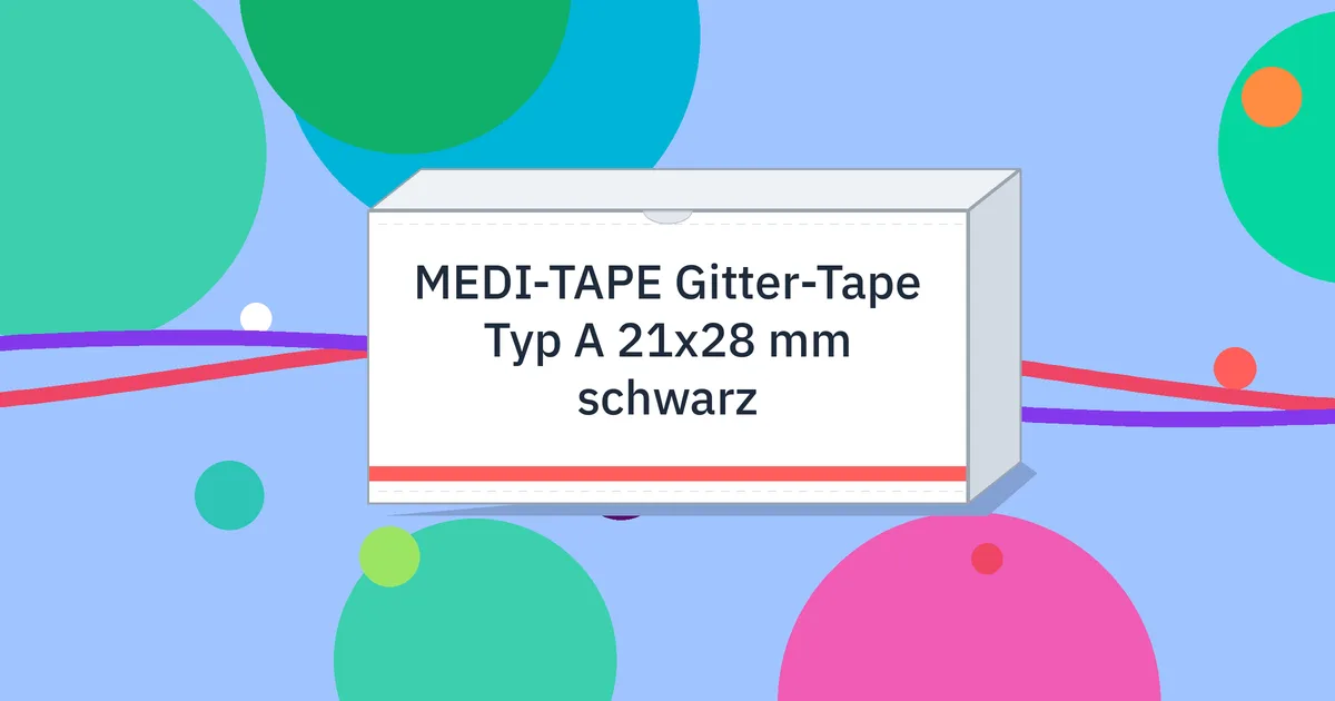 Symbolbild: Packung mit der Aufschrift MEDI-TAPE Gitter-Tape Typ A 21x28 mm schwarz (PZN 16043098) – Verfügbarkeit und Bezug in Apotheken in Frankfurt am Main