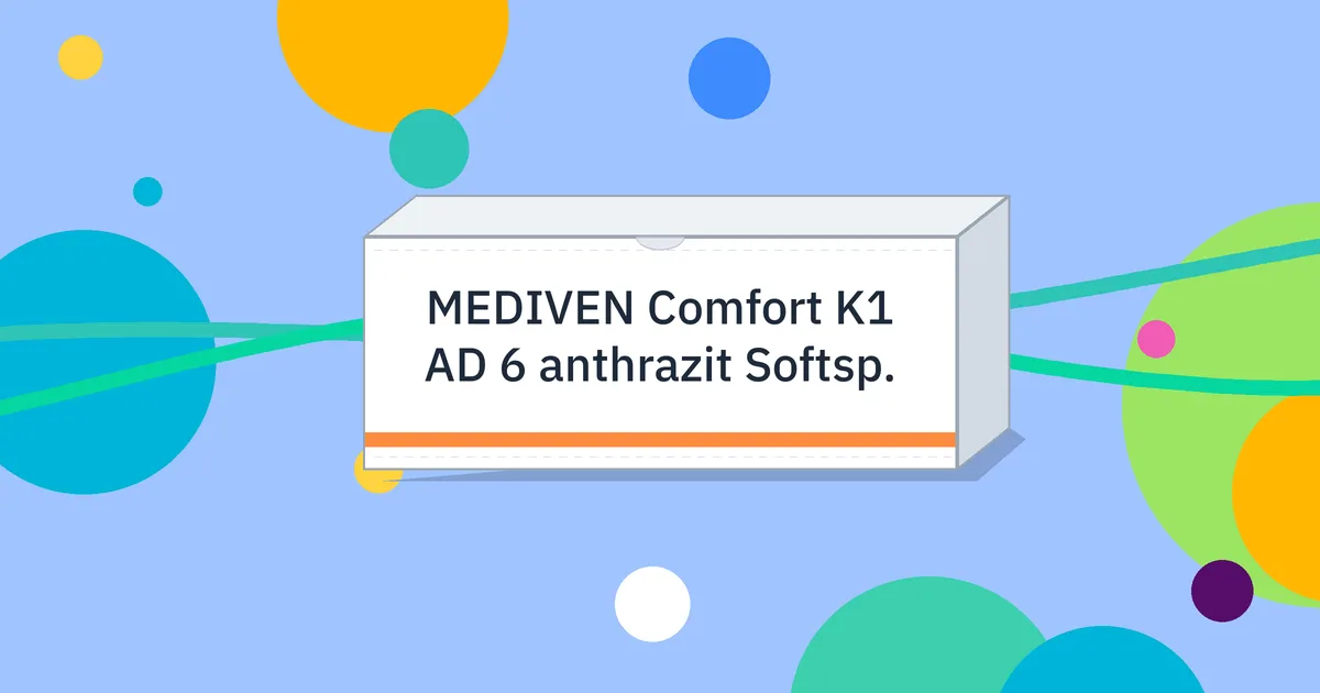 Symbolbild: Packung mit der Aufschrift MEDIVEN Comfort K1 AD 6 anthrazit Softsp. (PZN 14558792) – Verfügbarkeit und Bezug in Apotheken in Frankfurt am Main