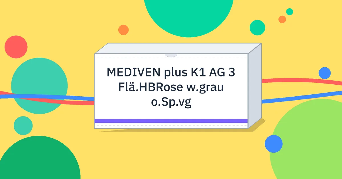 Symbolbild: Packung mit der Aufschrift MEDIVEN plus K1 AG 3 Flä.HBRose w.grau o.Sp.vg (PZN 18940034) – Verfügbarkeit und Bezug in Apotheken in Frankfurt am Main