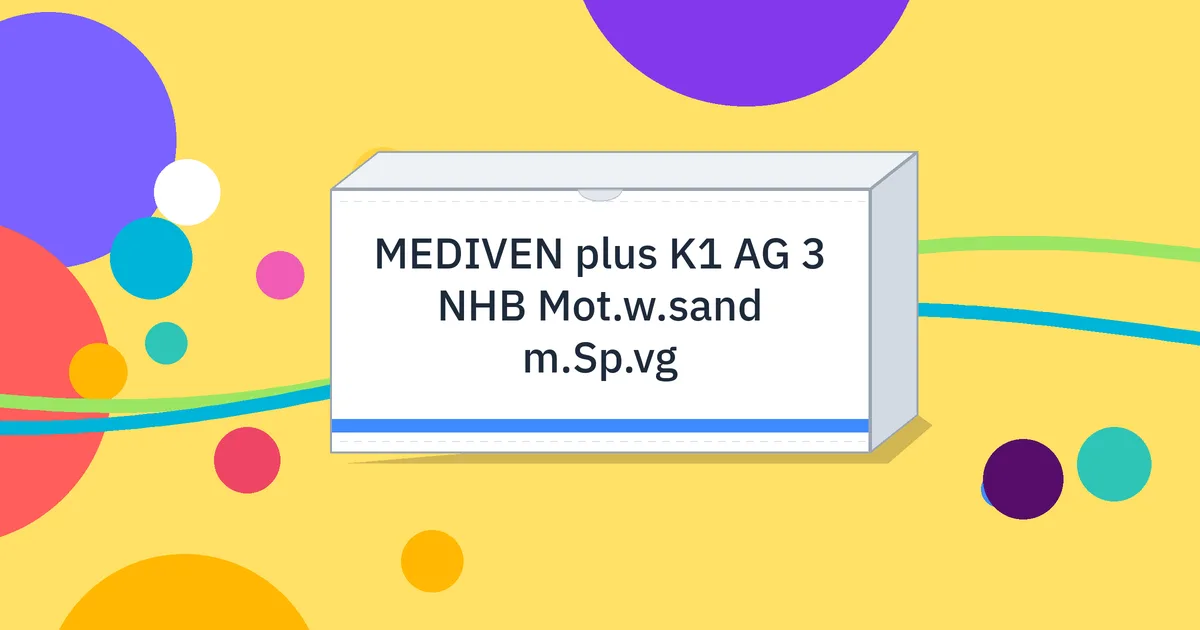 Symbolbild: Packung mit der Aufschrift MEDIVEN plus K1 AG 3 NHB Mot.w.sand m.Sp.vg (PZN 18941861) – Verfügbarkeit und Bezug in Apotheken in Frankfurt am Main