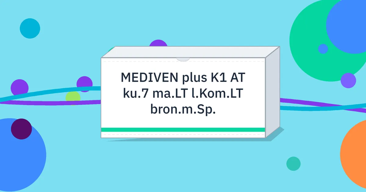 Symbolbild: Packung mit der Aufschrift MEDIVEN plus K1 AT ku.7 ma.LT l.Kom.LT bron.m.Sp. (PZN 15072459) – Verfügbarkeit und Bezug in Apotheken in Frankfurt am Main