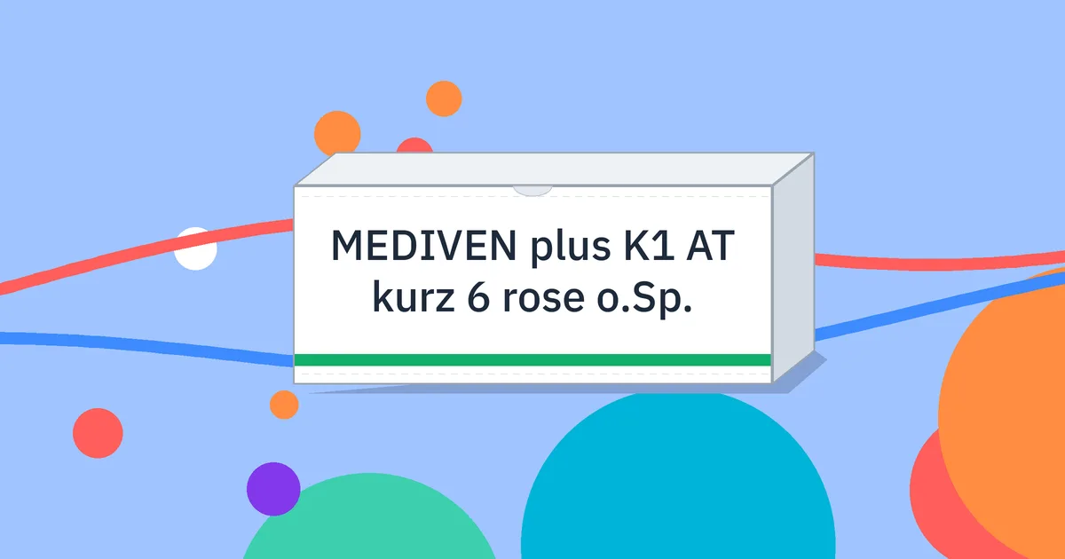 Symbolbild: Packung mit der Aufschrift MEDIVEN plus K1 AT kurz 6 rose o.Sp. (PZN 15026577) – Verfügbarkeit und Bezug in Apotheken in Frankfurt am Main
