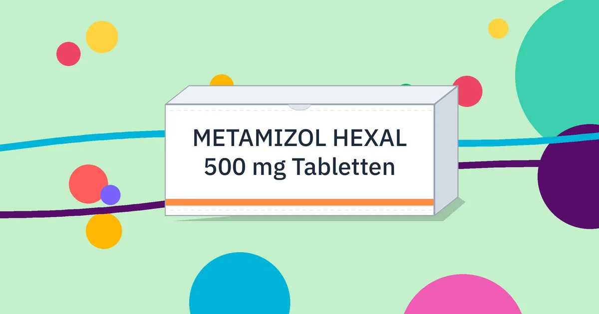 Symbolbild: Packung mit der Aufschrift METAMIZOL HEXAL 500 mg Tabletten (PZN 19352090) – Verfügbarkeit und Bezug in Apotheken in Frankfurt am Main