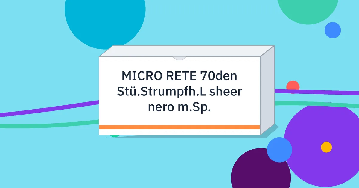 Symbolbild: Packung mit der Aufschrift MICRO RETE 70den Stü.Strumpfh.L sheer nero m.Sp. (PZN 06450431) – Verfügbarkeit und Bezug in Apotheken in Frankfurt am Main