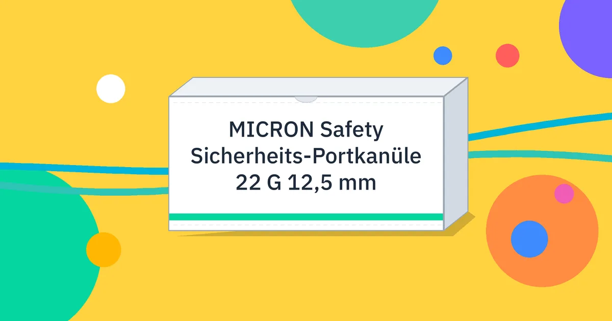 Symbolbild: Packung mit der Aufschrift MICRON Safety Sicherheits-Portkanüle 22 G 12,5 mm (PZN 19707239) – Verfügbarkeit und Bezug in Apotheken in Frankfurt am Main