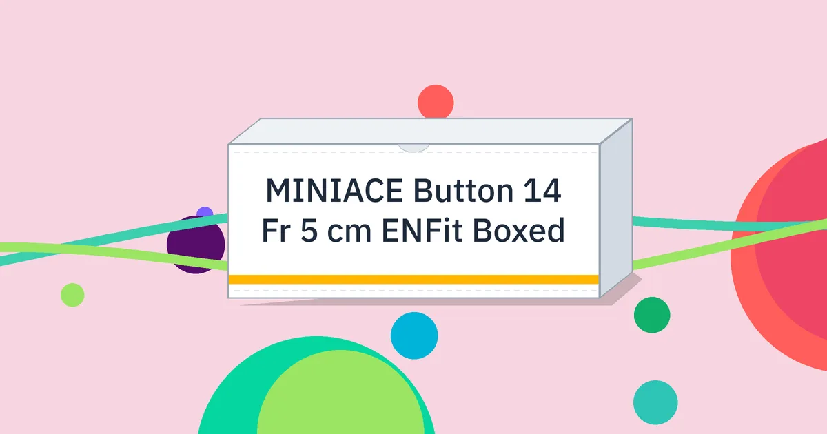 Symbolbild: Packung mit der Aufschrift MINIACE Button 14 Fr 5 cm ENFit Boxed (PZN 16954204) – Verfügbarkeit und Bezug in Apotheken in Frankfurt am Main