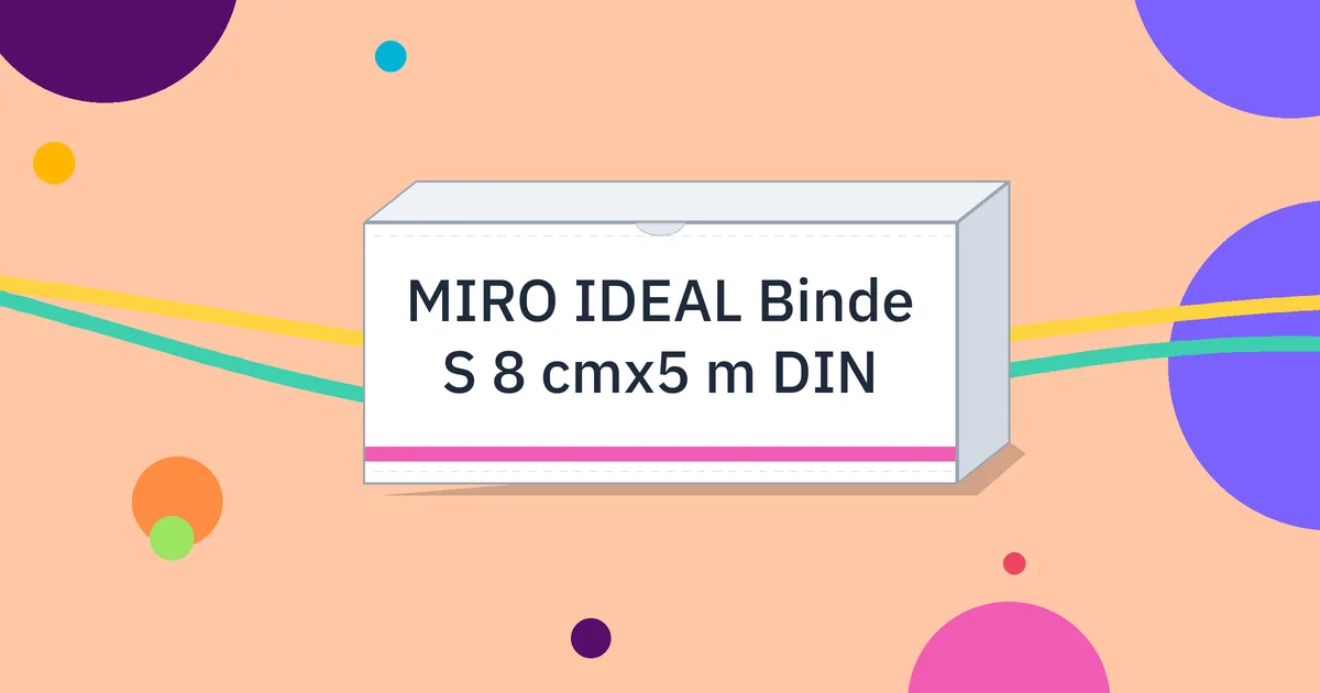 Symbolbild: Packung mit der Aufschrift MIRO IDEAL Binde S 8 cmx5 m DIN (PZN 06854275) – Verfügbarkeit und Bezug in Apotheken in Frankfurt am Main