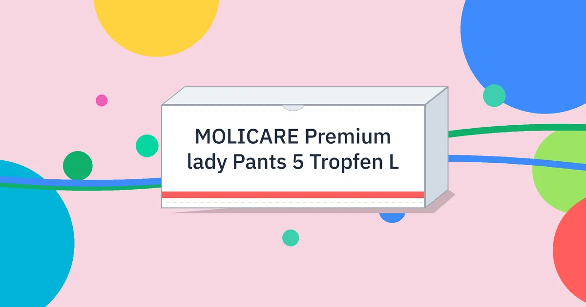 Symbolbild: Packung mit der Aufschrift MOLICARE Premium lady Pants 5 Tropfen L (PZN 15567273) – Verfügbarkeit und Bezug in Apotheken in Frankfurt am Main