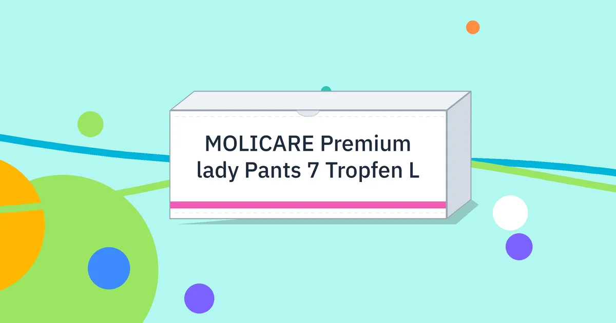 Symbolbild: Packung mit der Aufschrift MOLICARE Premium lady Pants 7 Tropfen L (PZN 18300843) – Verfügbarkeit und Bezug in Apotheken in Frankfurt am Main