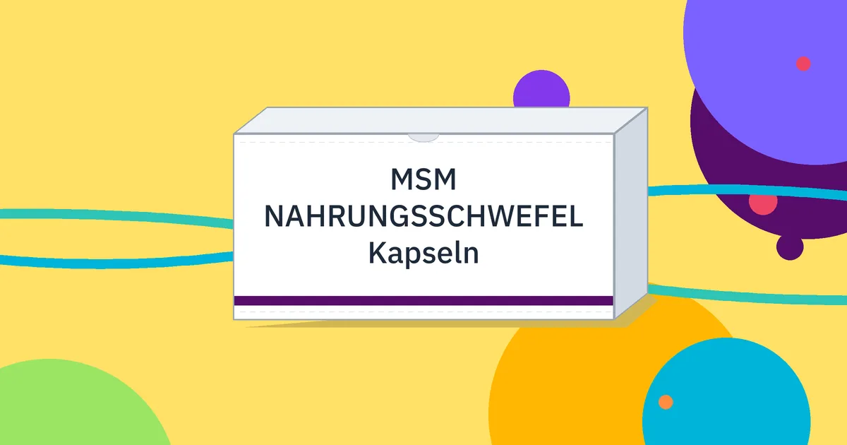 Symbolbild: Packung mit der Aufschrift MSM NAHRUNGSSCHWEFEL Kapseln (PZN 13886749) – Verfügbarkeit und Bezug in Apotheken in Frankfurt am Main