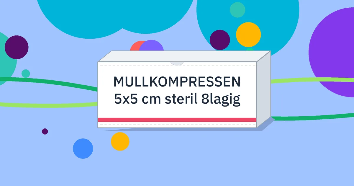 Symbolbild: Packung mit der Aufschrift MULLKOMPRESSEN 5x5 cm steril 8lagig (PZN 17563121) – Verfügbarkeit und Bezug in Apotheken in Frankfurt am Main