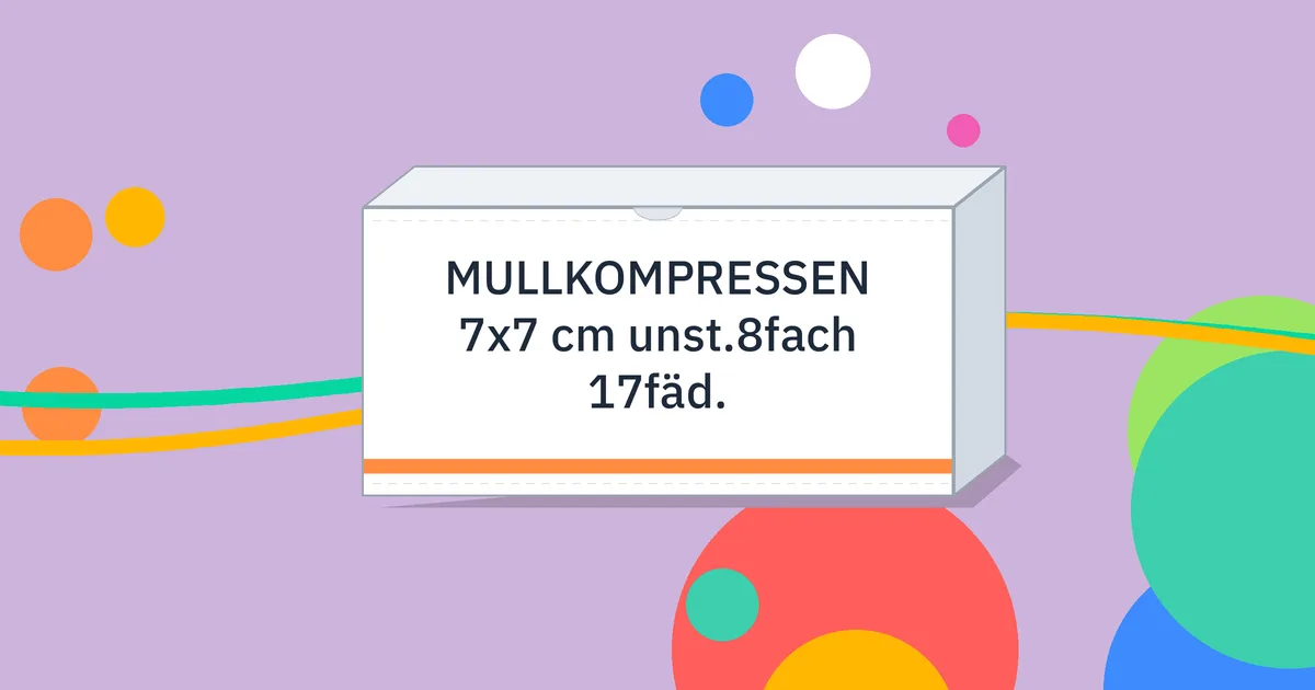 Symbolbild: Packung mit der Aufschrift MULLKOMPRESSEN 7x7 cm unst.8fach 17fäd. (PZN 06928507) – Verfügbarkeit und Bezug in Apotheken in Frankfurt am Main