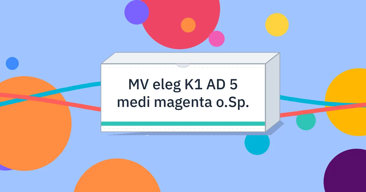 Symbolbild: Packung mit der Aufschrift MV eleg K1 AD 5 medi magenta o.Sp. (PZN 14618583) – Verfügbarkeit und Bezug in Apotheken in Frankfurt am Main