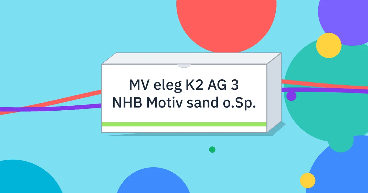 Symbolbild: Packung mit der Aufschrift MV eleg K2 AG 3 NHB Motiv sand o.Sp. (PZN 18929943) – Verfügbarkeit und Bezug in Apotheken in Frankfurt am Main