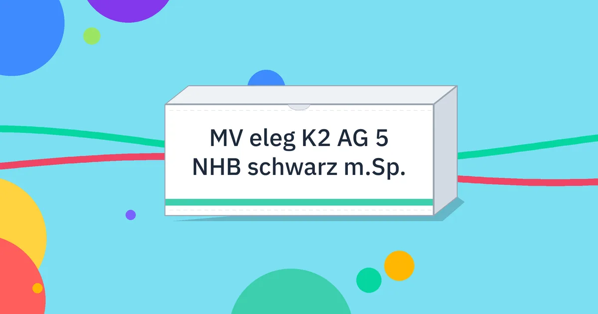 Symbolbild: Packung mit der Aufschrift MV eleg K2 AG 5 NHB schwarz m.Sp. (PZN 15731502) – Verfügbarkeit und Bezug in Apotheken in Frankfurt am Main