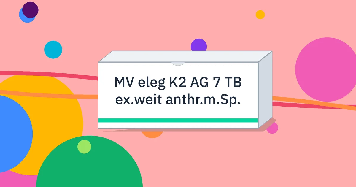 Symbolbild: Packung mit der Aufschrift MV eleg K2 AG 7 TB ex.weit anthr.m.Sp. (PZN 09877331) – Verfügbarkeit und Bezug in Apotheken in Frankfurt am Main