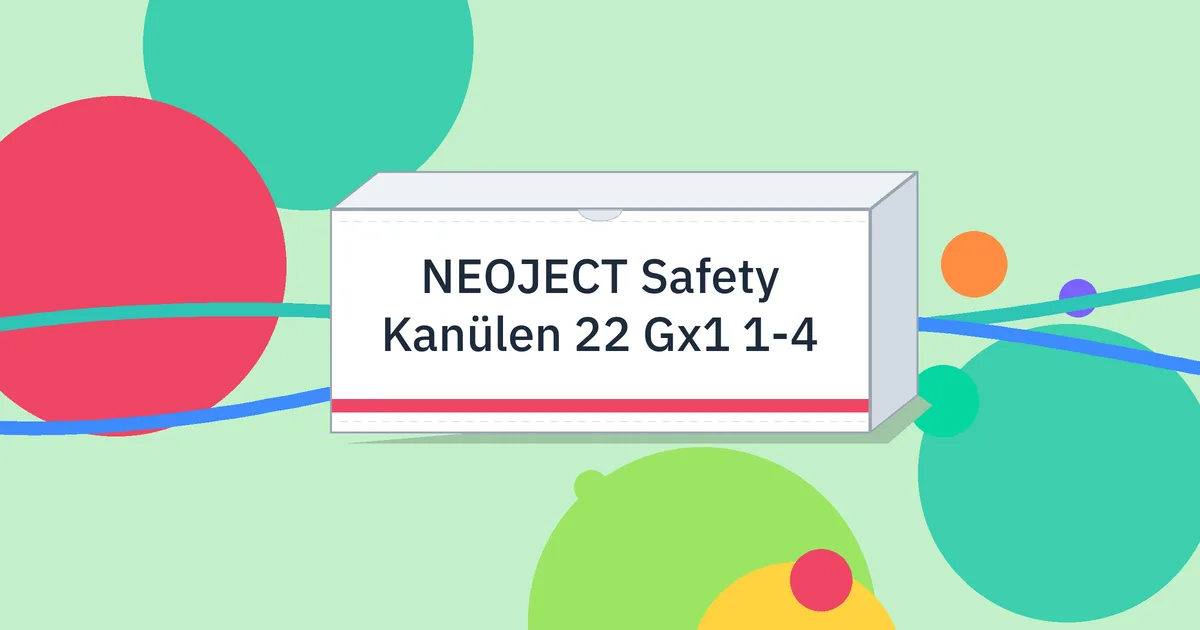 Symbolbild: Packung mit der Aufschrift NEOJECT Safety Kanülen 22 Gx1 1-4 (PZN 17984733) – Verfügbarkeit und Bezug in Apotheken in Frankfurt am Main